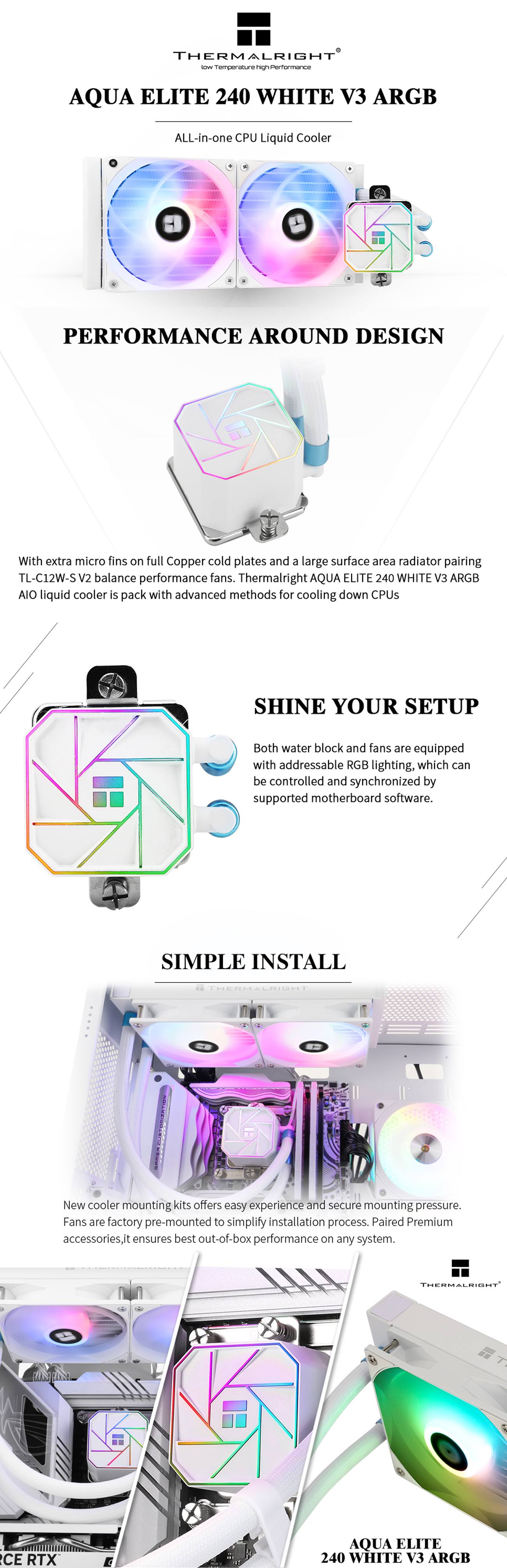 Thermalright Aqua Elite 240 V3 AIO Liquid CPU Cooler - White | CPU Coolers