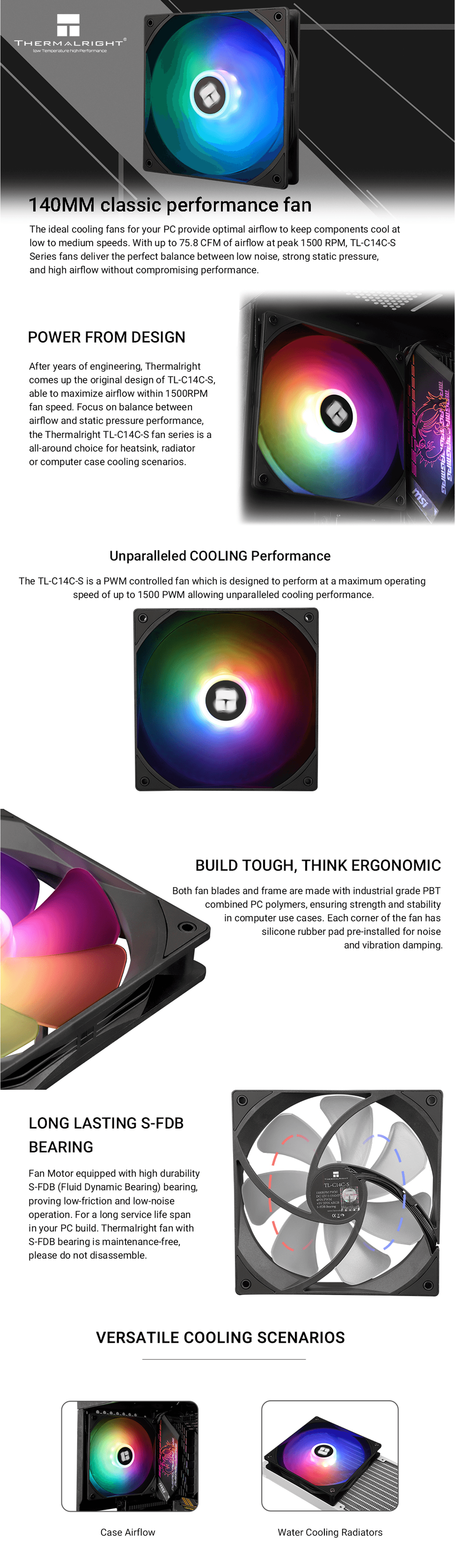 Thermalright TL-C14C-S ARGB 140mm Fan - Black | Case Fans & LED Lighting