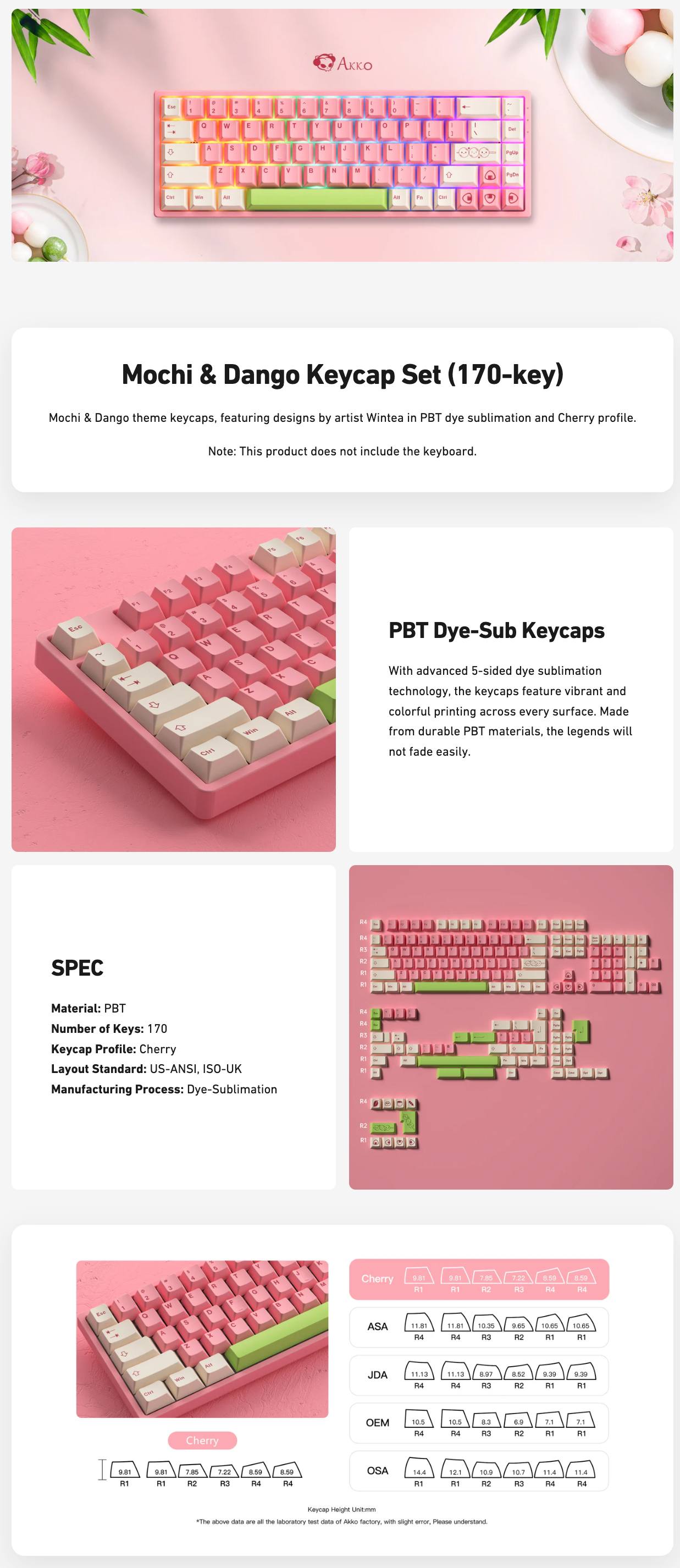Akko Mochi & Dango Keycap Set (170-key) | Keyboard & Mouse Accessories