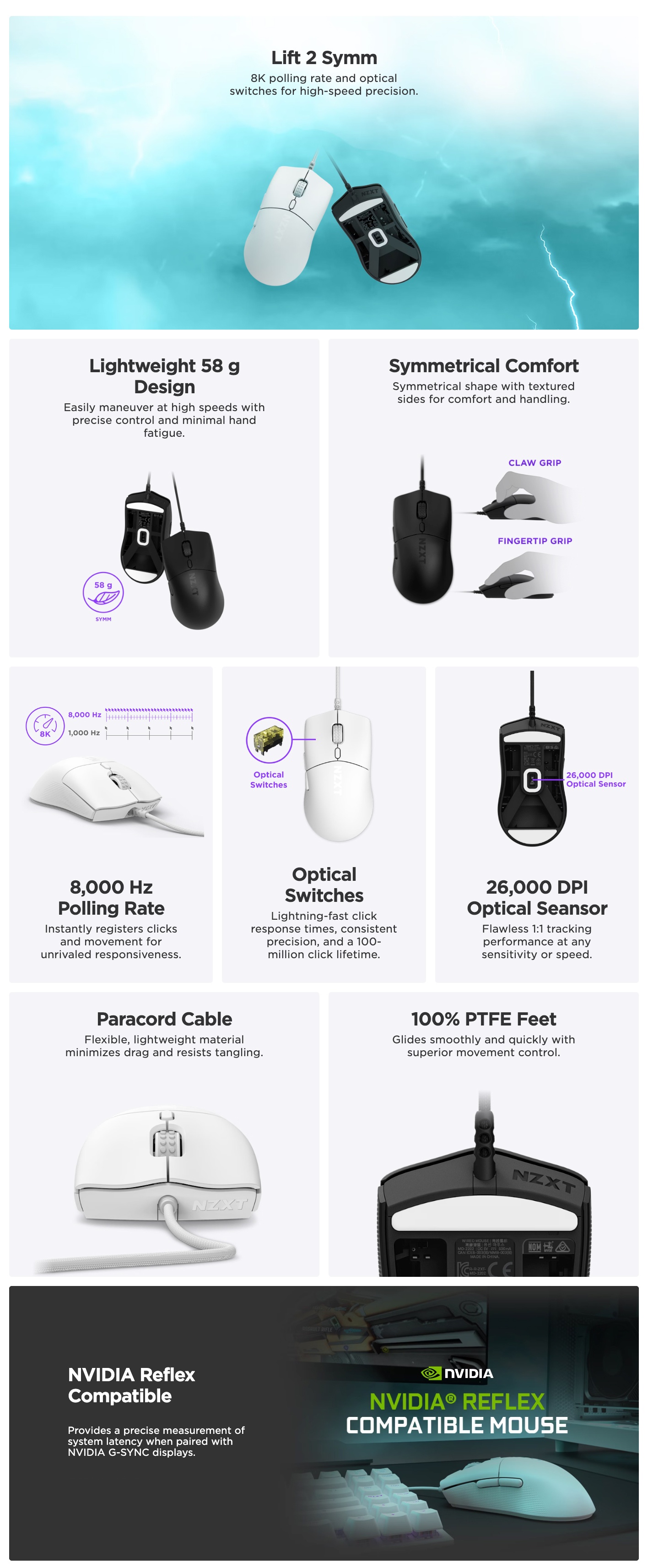 NZXT Lift 2 Symm Lightweight Symmetrical Wired Gaming Mouse - Black ...