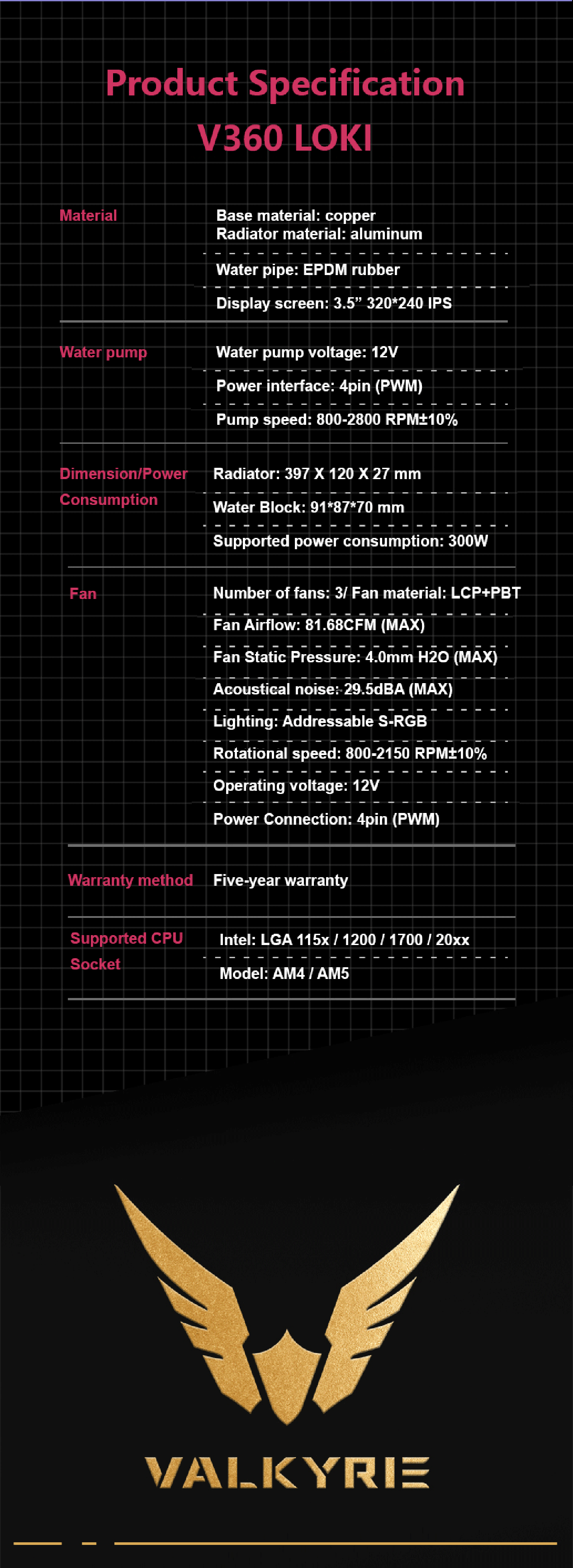 Valkyrie V360-Loki 360mm Liquid CPU Cooler - Black | CPU Coolers