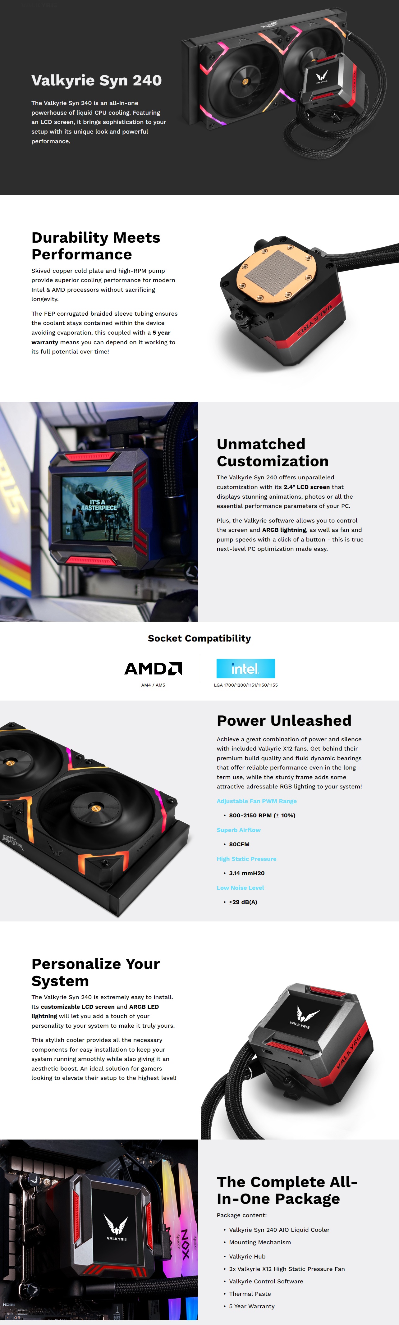 Valkyrie Syn 240 240mm 2.4" LCD All-in-one Liquid CPU Cooler - Black ...