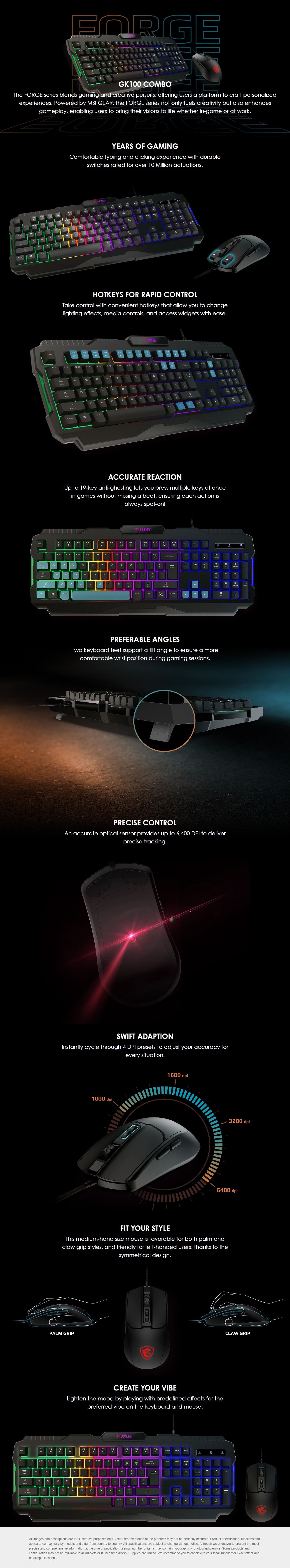 MSI FORGE GK100 RGB Gaming Keyboard & GM100 Mouse Combo - Fast Delivery ...