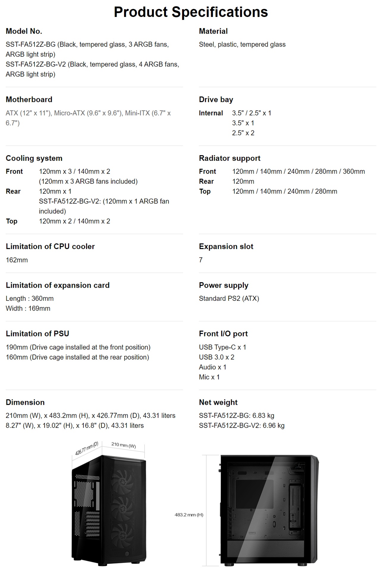 SilverStone FARA 512Z V2 Tempered Glass ATX Mid-Tower Case - Black ...