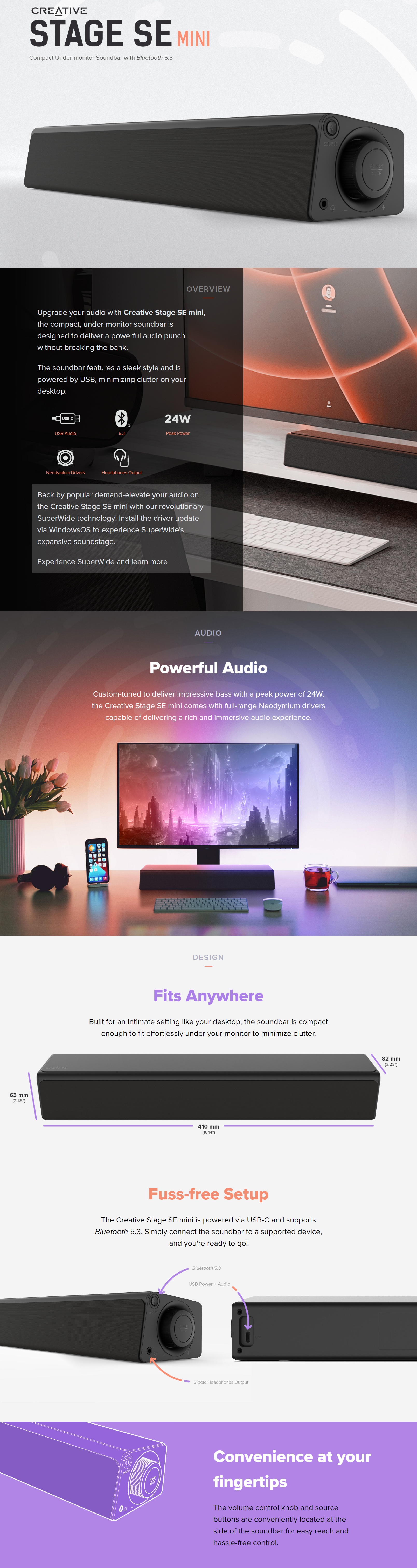 Creative Stage SE Mini Compact Under-Monitor Soundbar | Creative Speakers