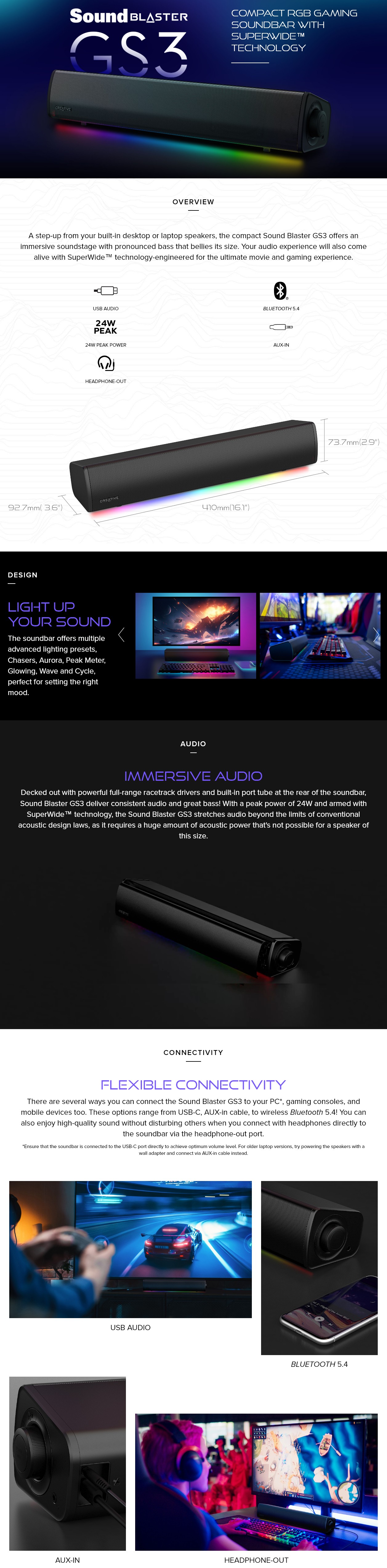 Creative Sound Blaster GS3 Compact RGB Gaming Soundbar - SuperWide ...