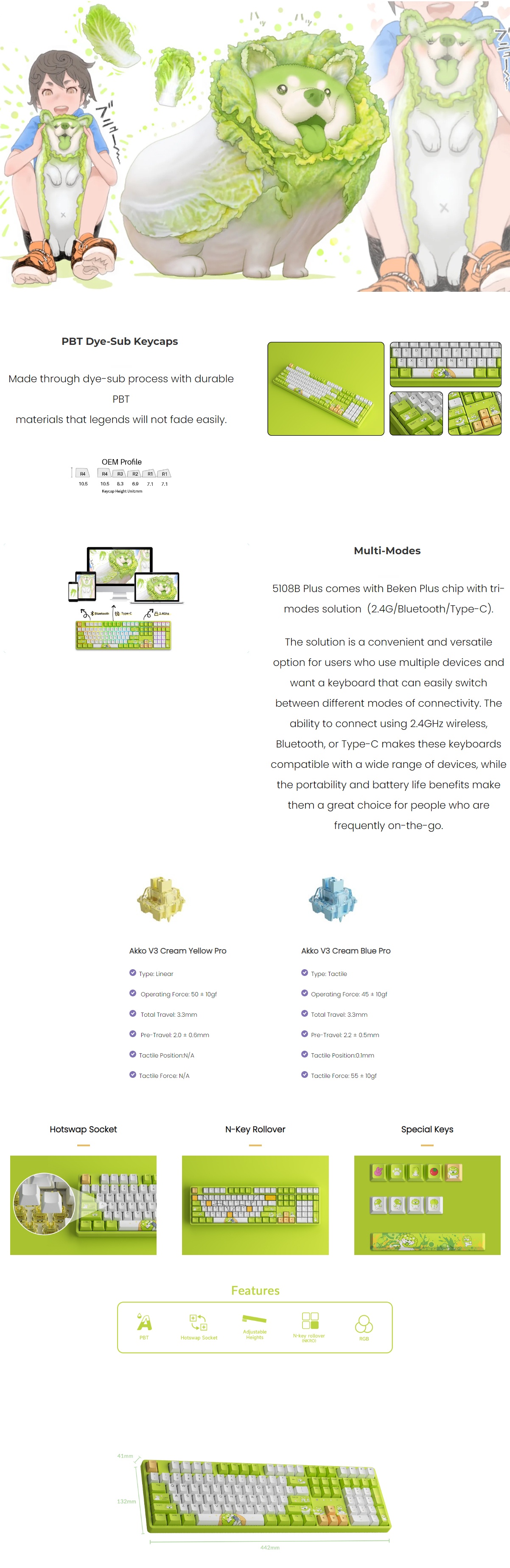Akko Cabbage Dog 5108B Plus Cream Yellow Pro Switch Keyboard | Akko ...