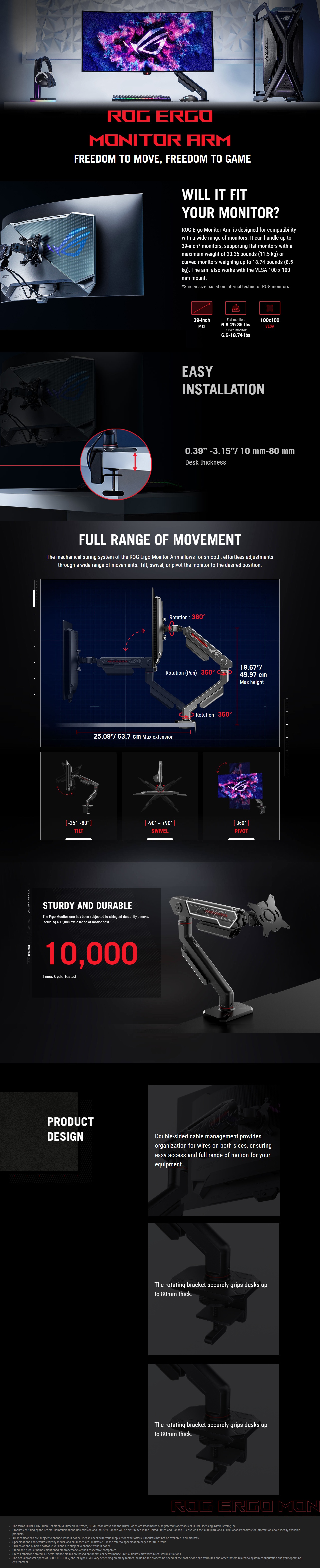 Asus AAS01 ROG Ergo Monitor Arm - Black | Monitor Arms | ASUS