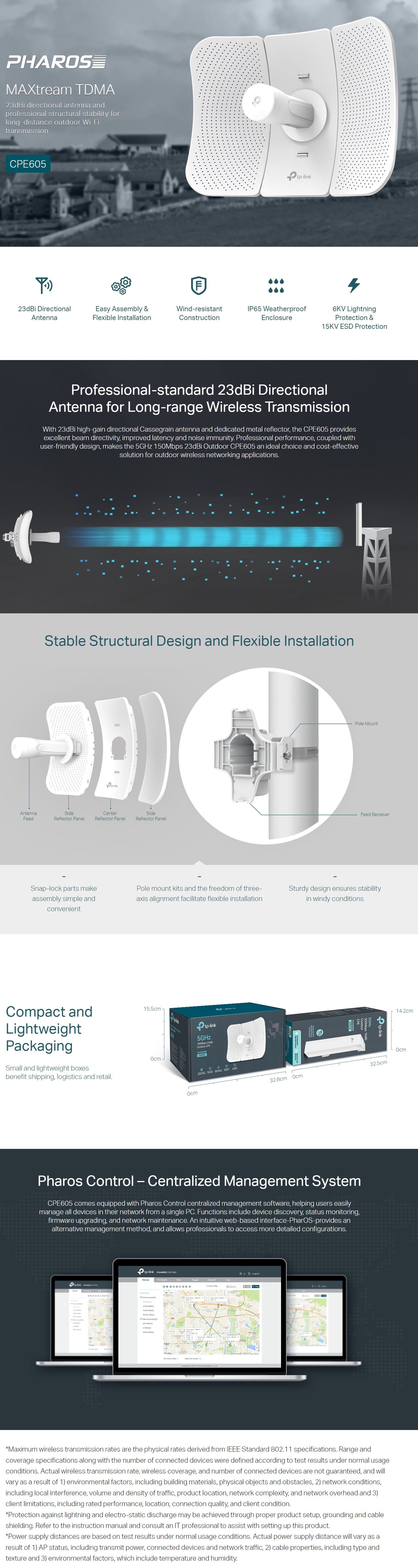 TP-Link CPE605 5GHz 150Mbps 23dBi Wireless Outdoor CPE - Range Extender