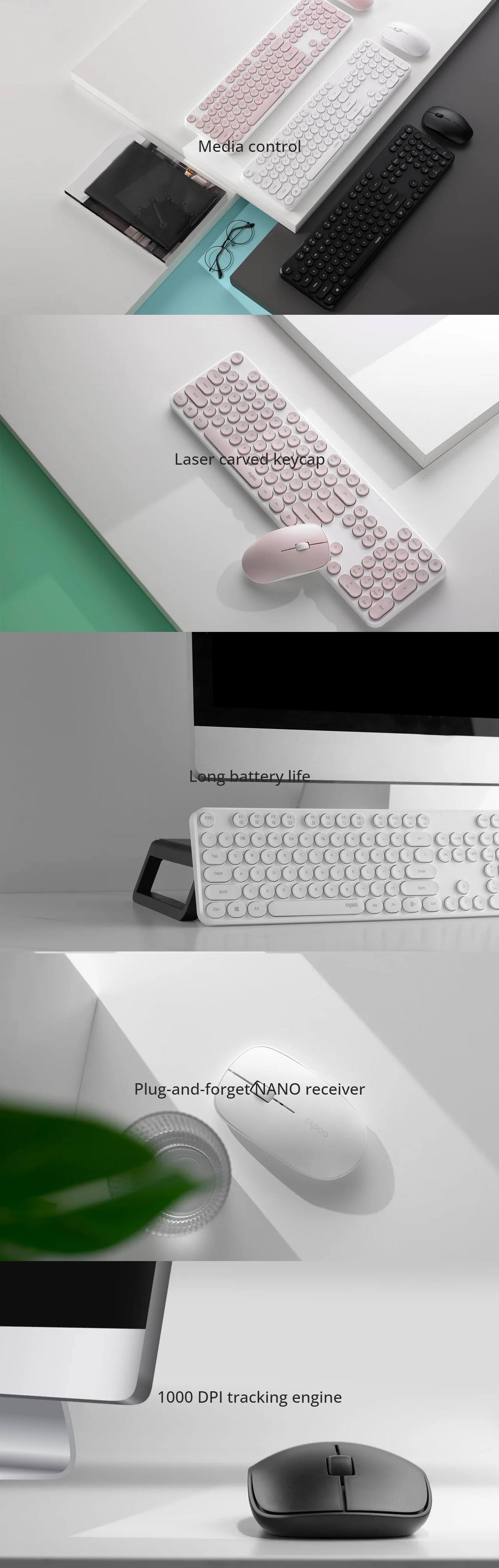 Rapoo X260S Wireless Optical Mouse & Keyboard Combo - White [X260S-WHITE]