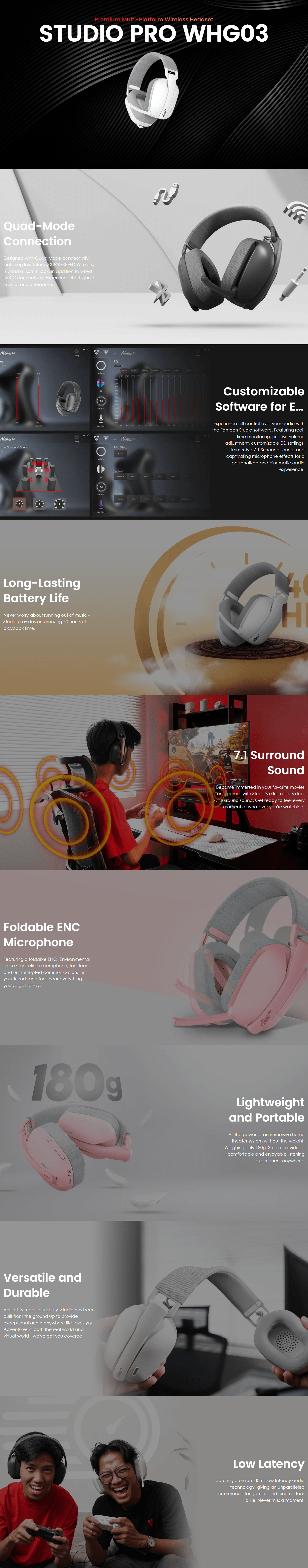 Fantech Studio Pro WHG03 Premium Multi-Platform Wireless Headset - Grey ...