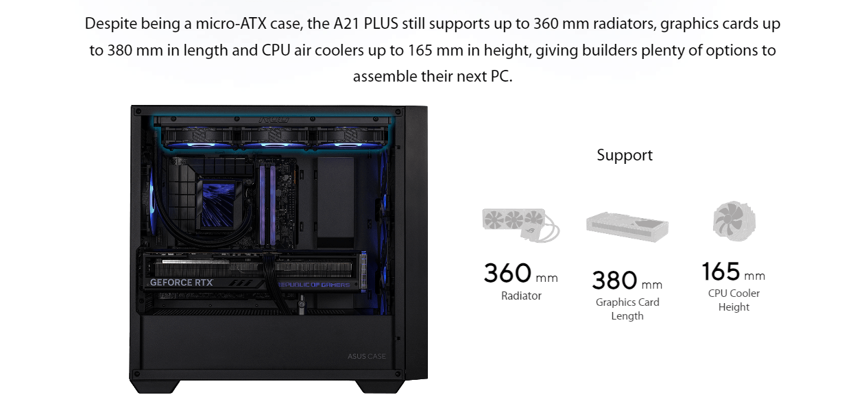 Asus A21 Plus Mesh Front Micro-ATX Case - Black [A21 PLUS ASUS CASE BLK]
