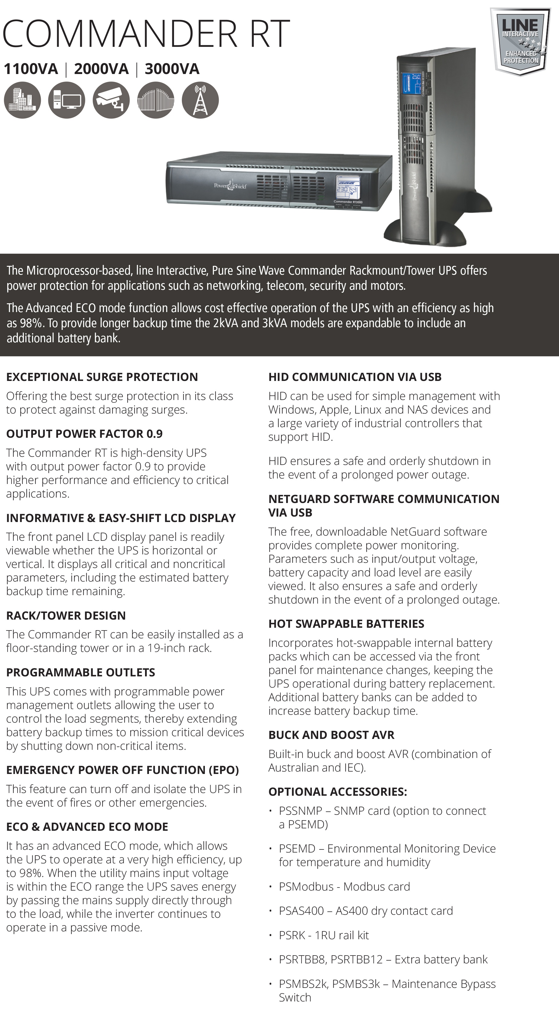 PowerShield PSCRT3000 Commander 3000VA / 2700W Line Interactive UPS ...