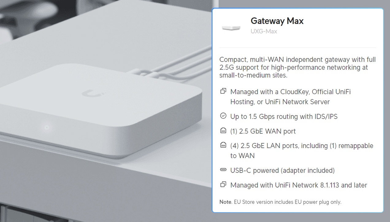 Ubiquiti Gateway Max Compact Multi-WAN Independent UniFi Gateway [UXG-MAX]