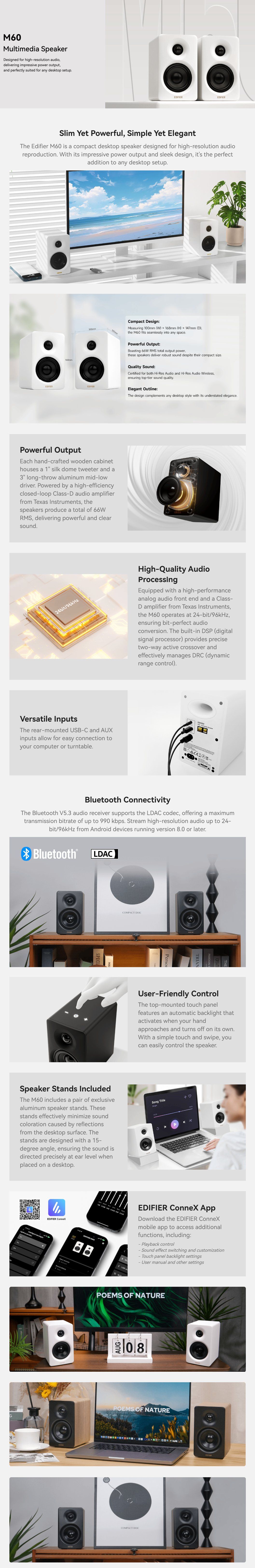 Edifier M60 Bluetooth Compact Desktop 2.0 Speakers - White [M60 WHITE]