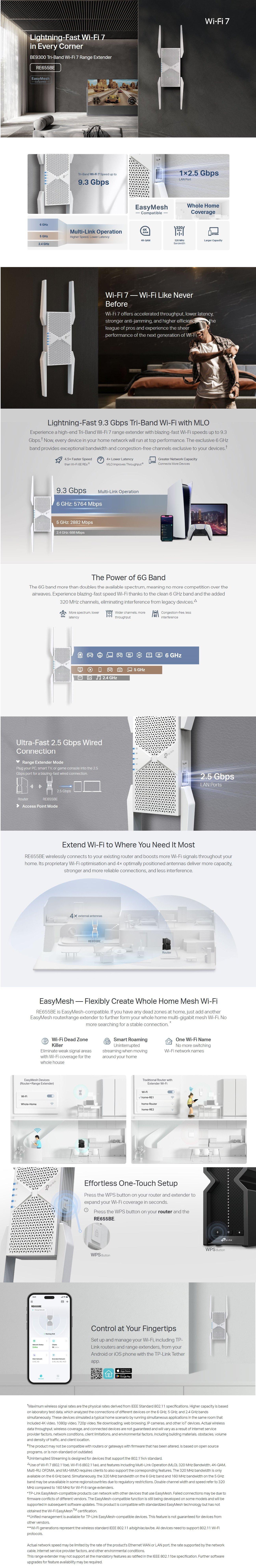 TP-Link RE655BE BE9300 Tri-Band Wi-Fi 7 Range Extender [RE655BE]