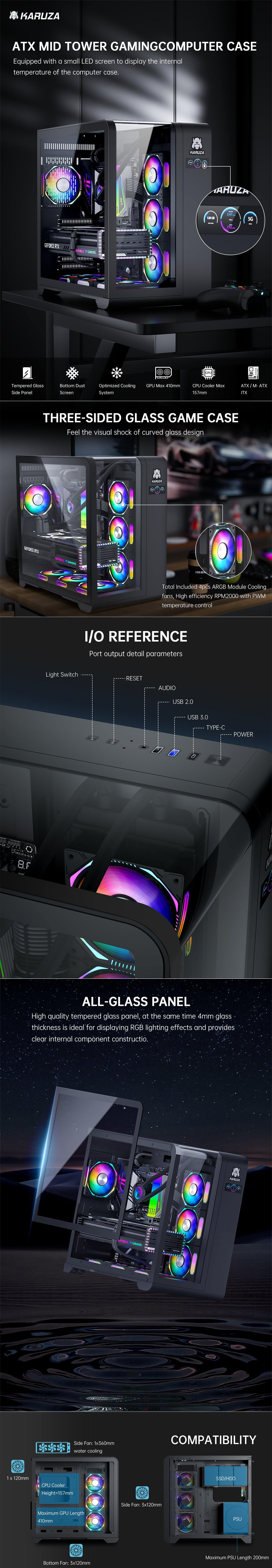 Karuza WT PLUS Mid-Tower ATX Gaming Case - White [STC-WT-PLUS-WHT]