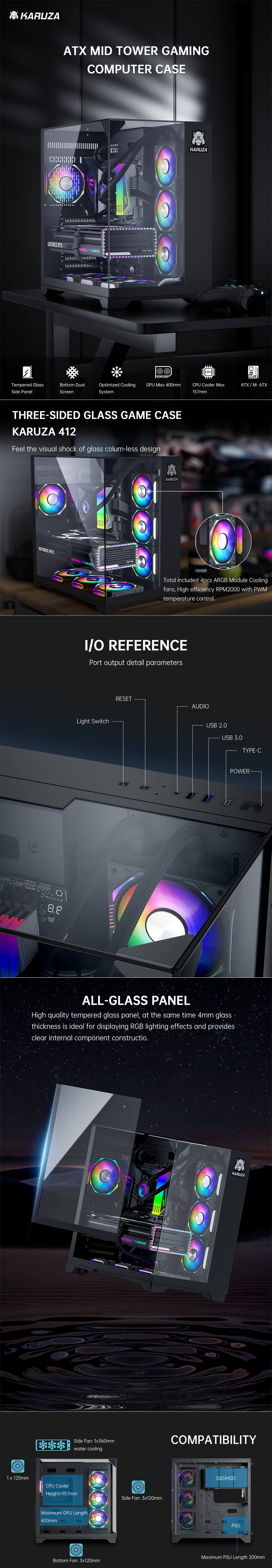 Karuza 412 Mid-Tower ATX Gaming Case - White [STC-WJ412-WHT]