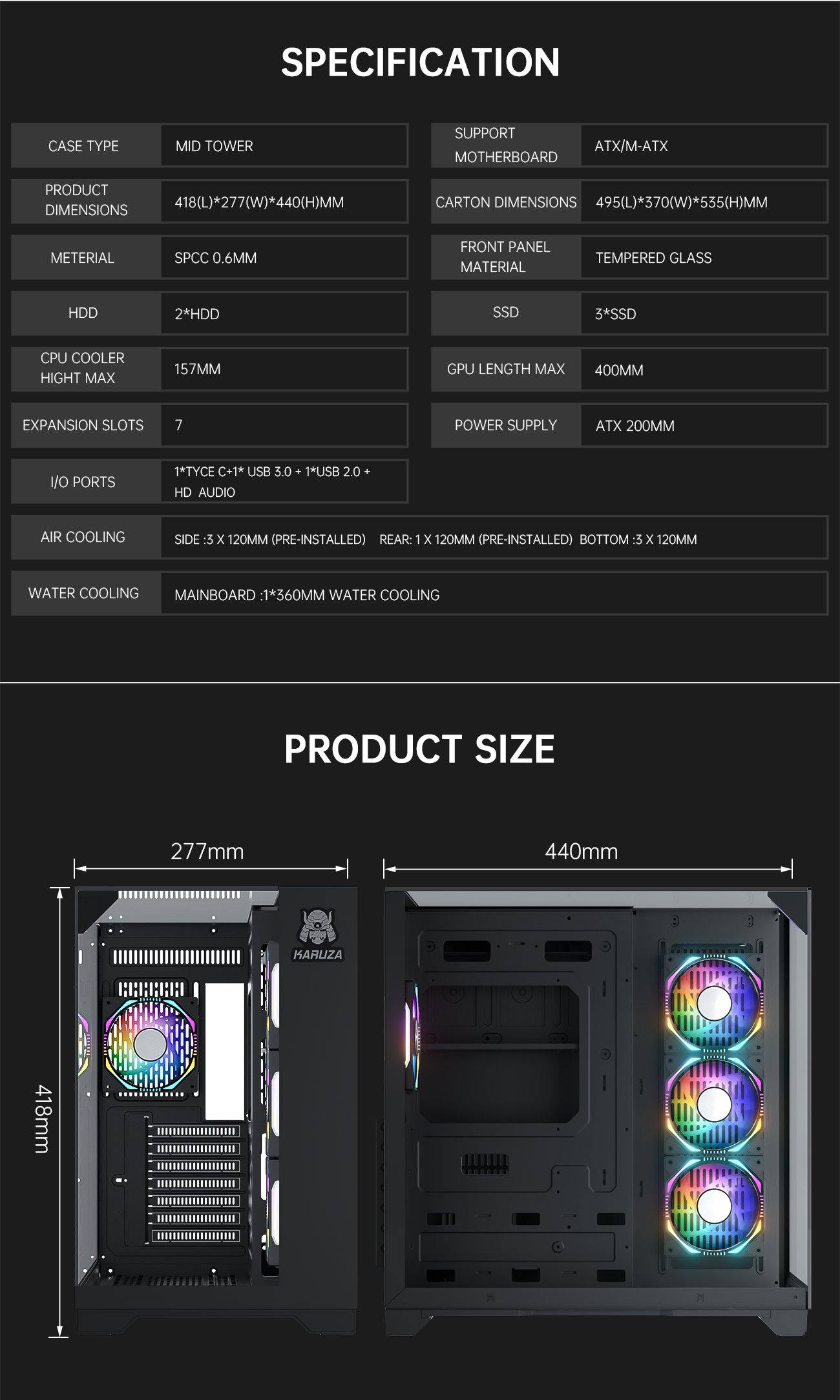 Karuza 412 Mid-Tower ATX Gaming Case - White [STC-WJ412-WHT]