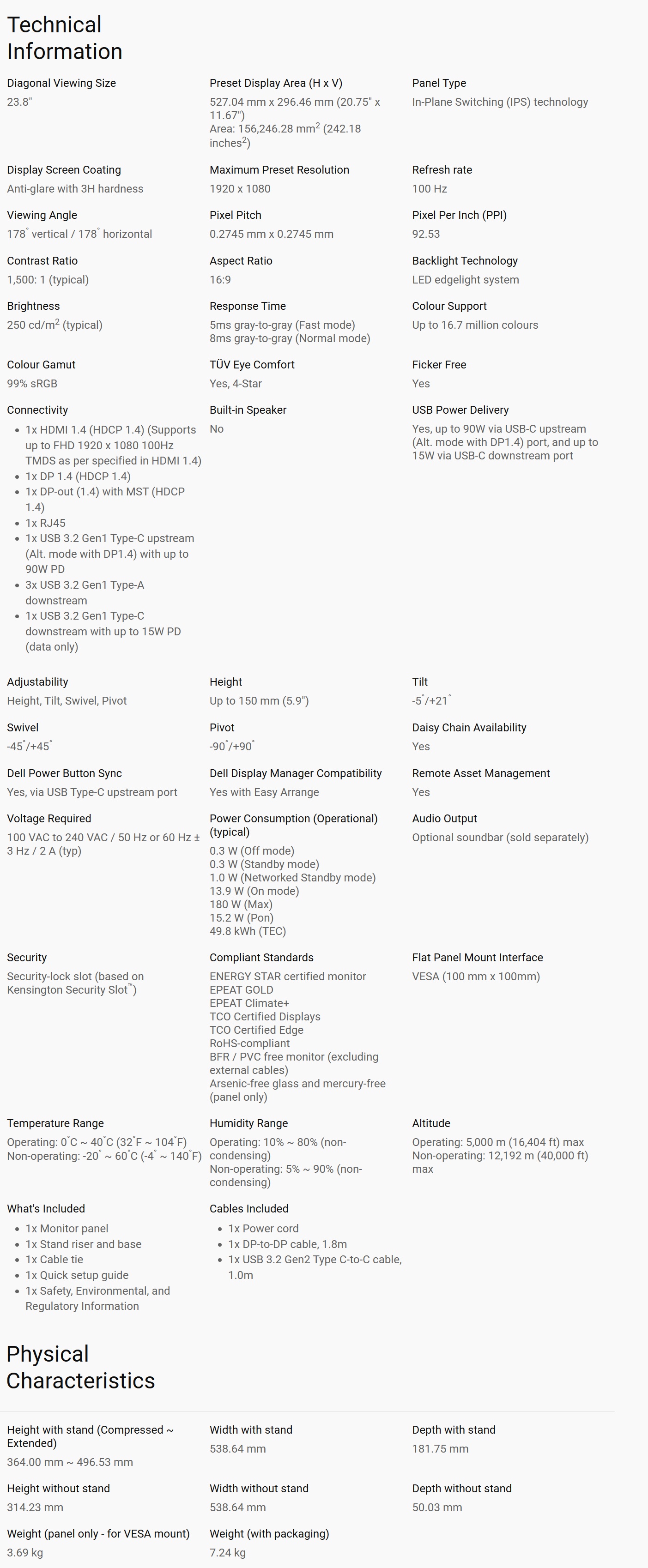 Dell P2425HE 24" FHD IPS 100Hz USB-C Hub Monitor [P2425HE]