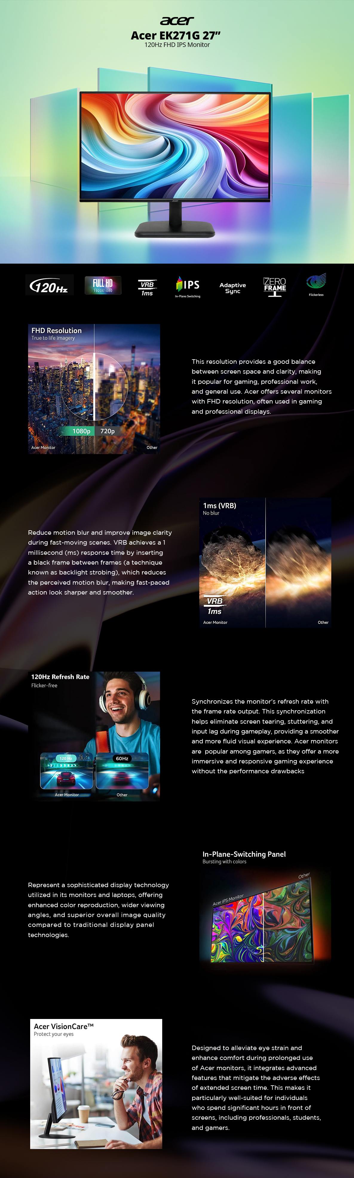 Acer EK271G 27" FHD IPS 120Hz 1ms Monitor [EK271G(UM.HE1SA.G01-RM0)]