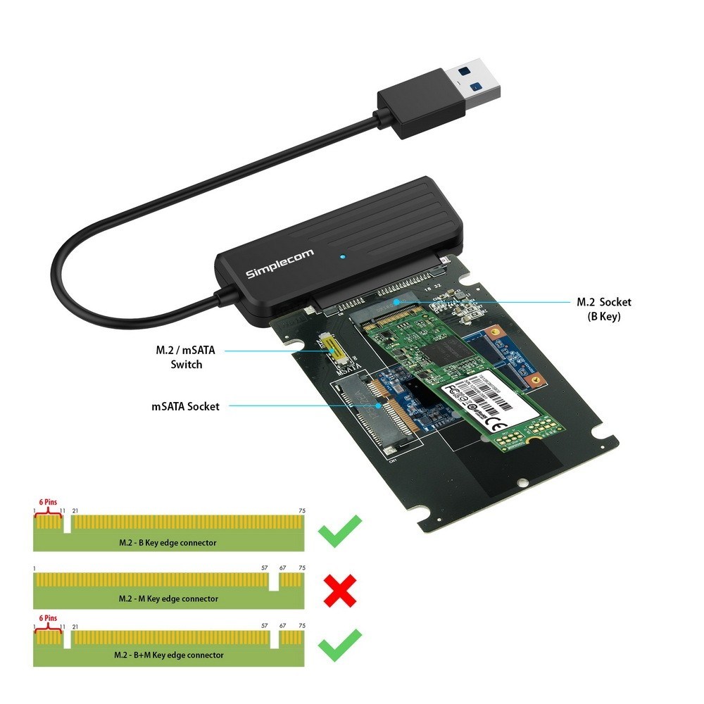 Simplecom USB3.0 to mSATA and M.2 (NGFF B Key) 2-in-1 Combo Adapter [SA225]