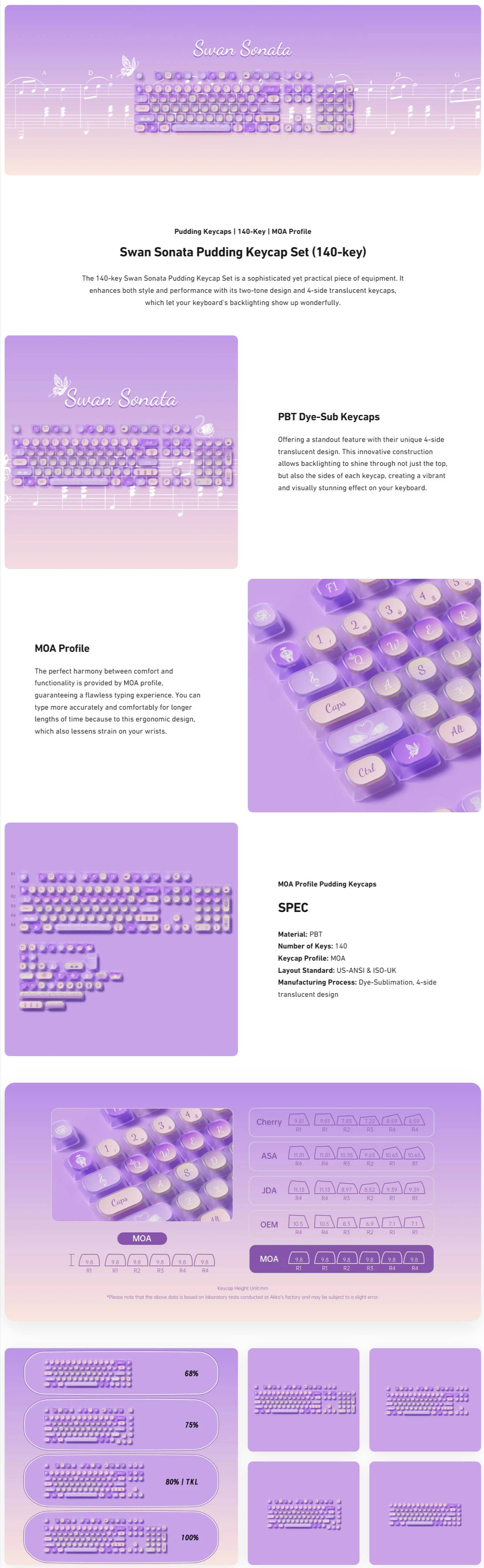 Akko Swan Sonata Pudding Keycap Set (140-key) [6925758630689]