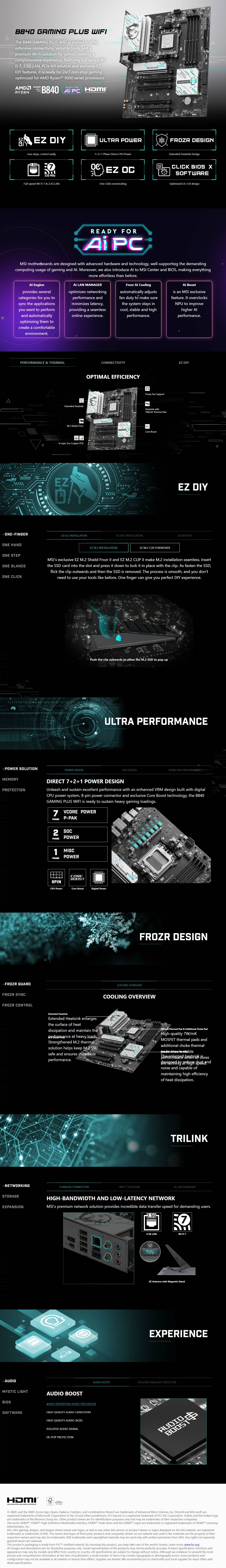 MSI B840 GAMING PLUS WIFI AM5 ATX Motherboard [B840 GAMING PLUS WIFI]