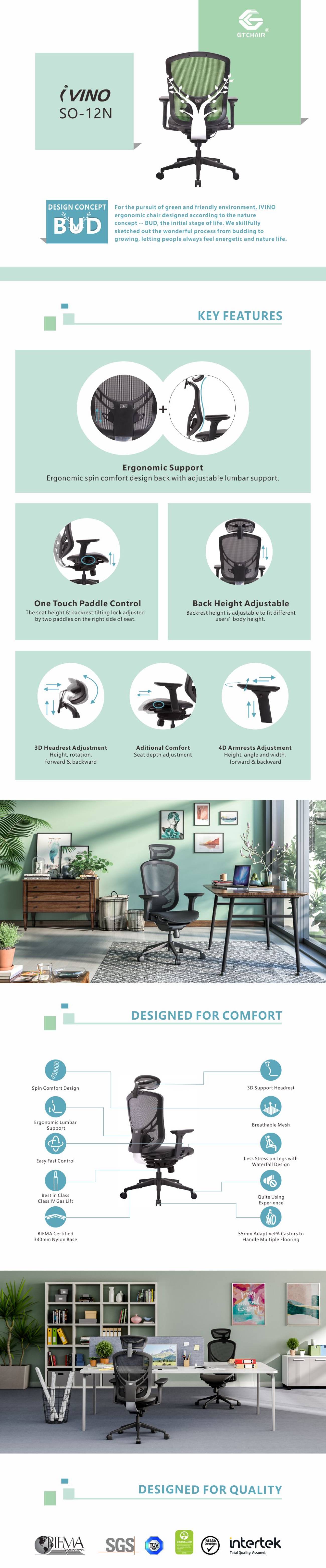GTChair Ivino MT 4D Armrest Mesh Ergonomic Office Chair – Black [IVINO M]