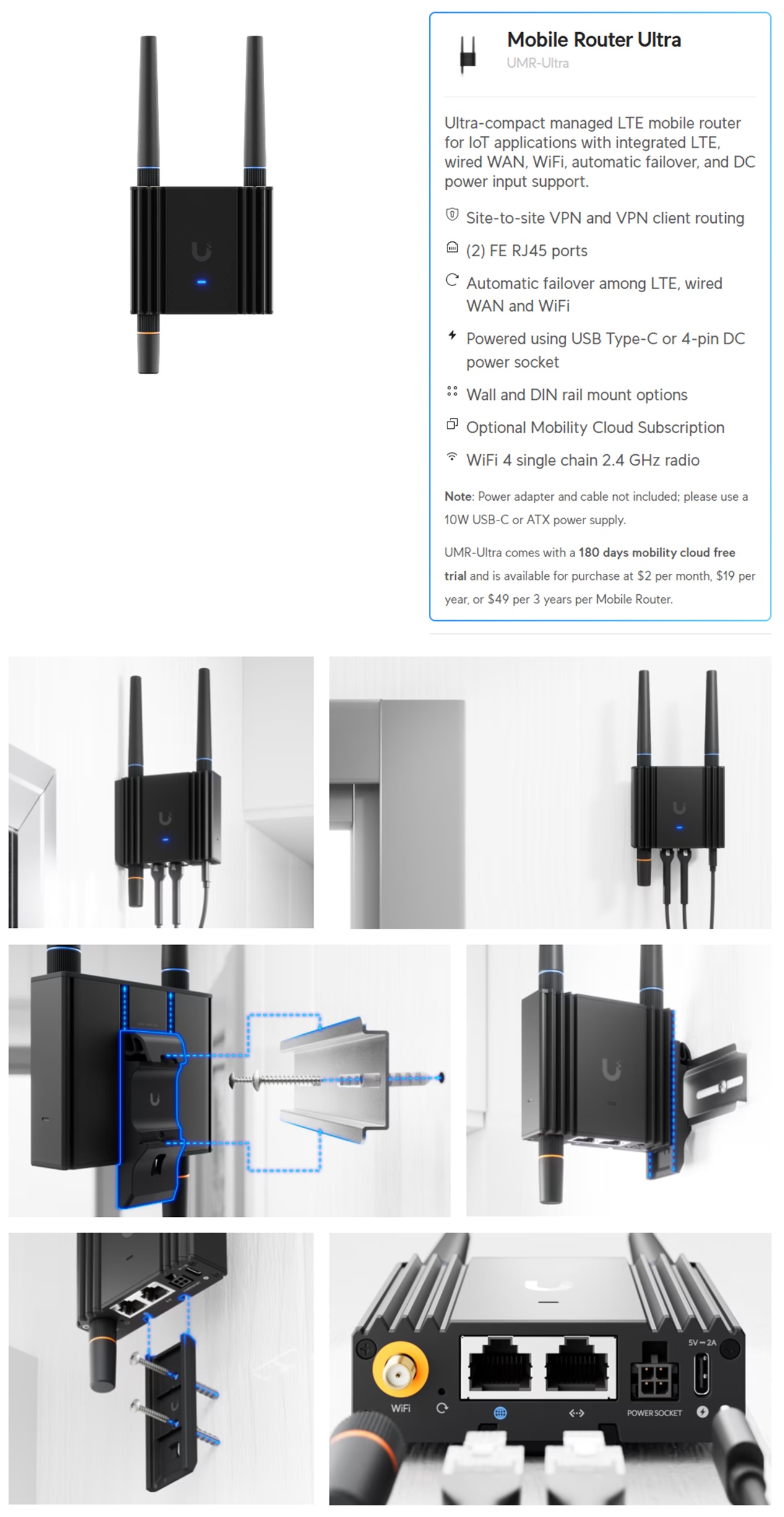 Ubiquiti UMR-Ultra LTE Mobile Ultra-Compact Router [UMR-Ultra]