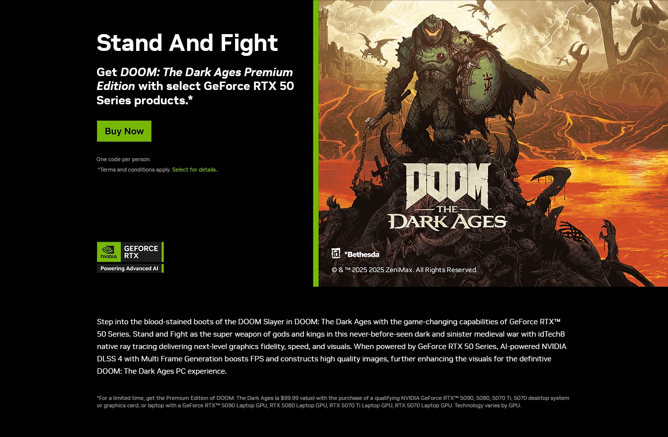 Get Doom: The Dark Ages Premium Edition with select GeForce RTX™ 50 Series
